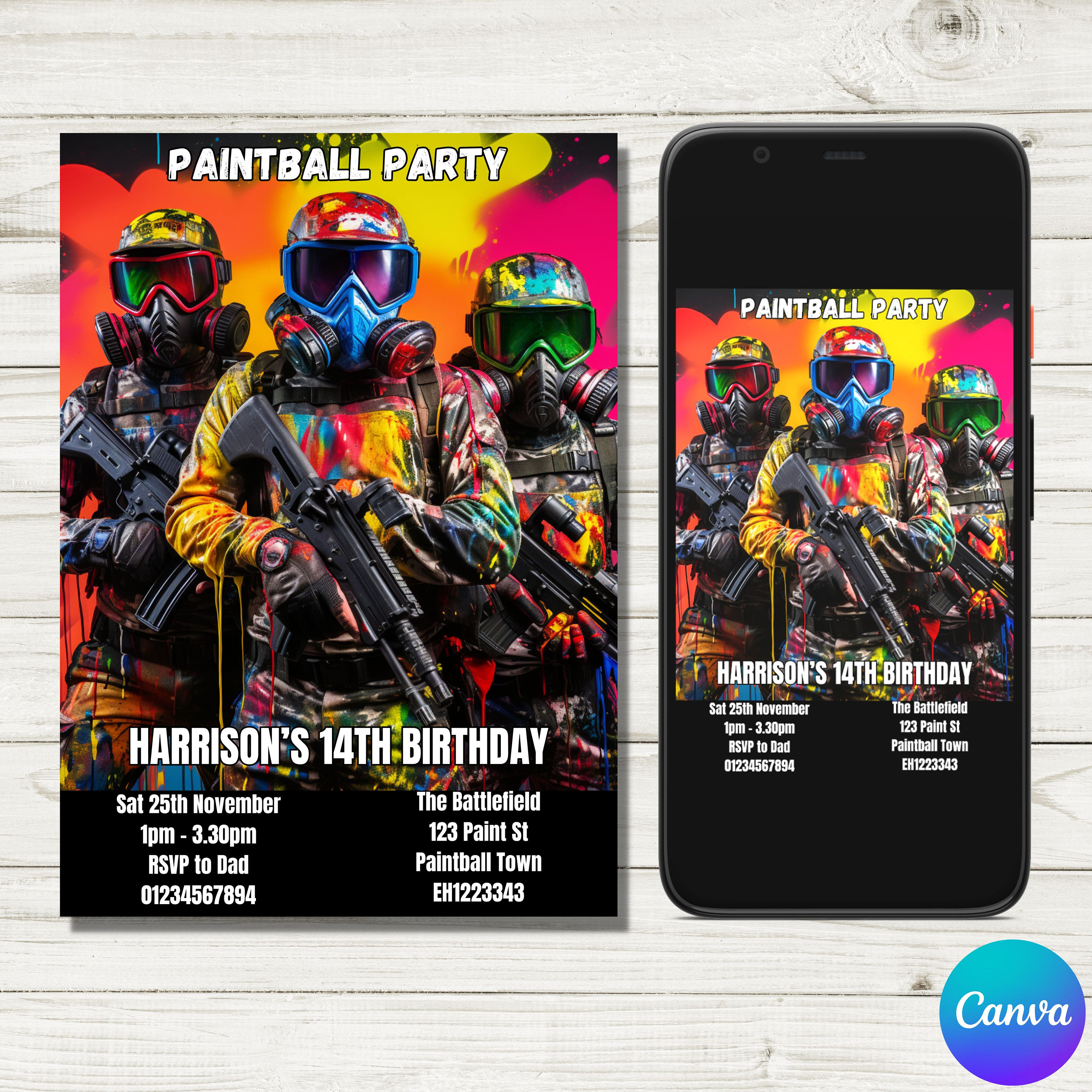Paintball Invitation, Paintball Party Invitation, Paintball Invite ...