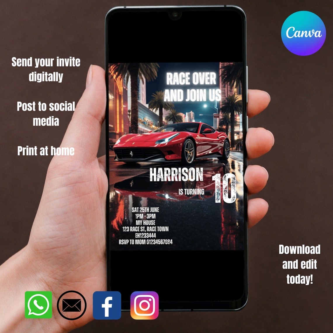 Ferrari Birthday Invitation, Racecar Invitation, Racecar Birthday ...