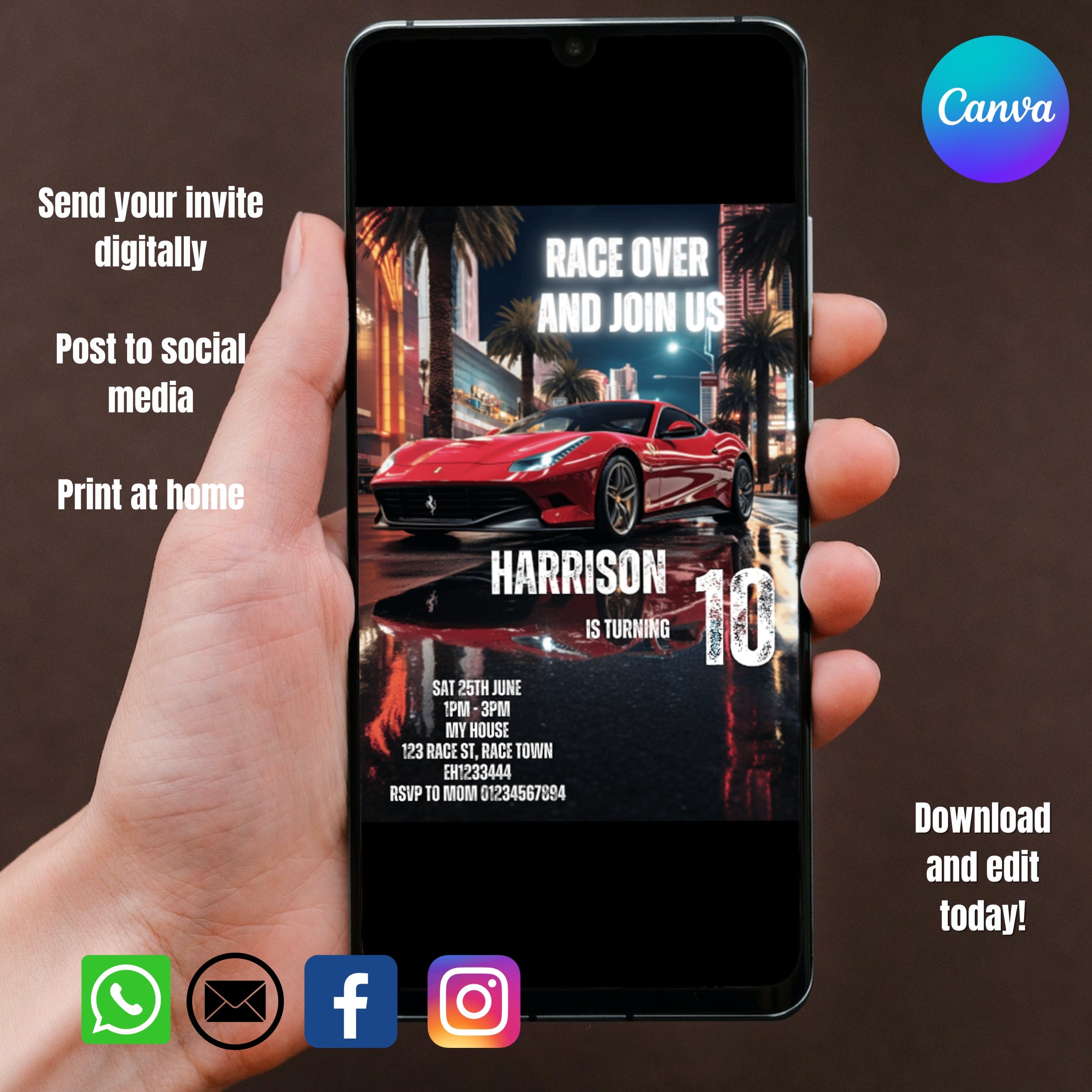 Ferrari Birthday Invitation, Racecar Invitation, Racecar Birthday ...