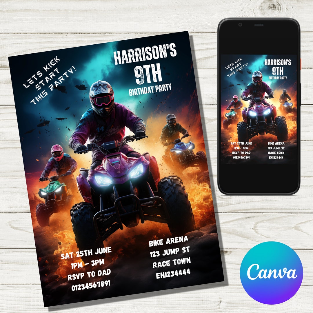 ATV Birthday Invitation, Quad Bike Birthday Invitation, ATV Invitation ...
