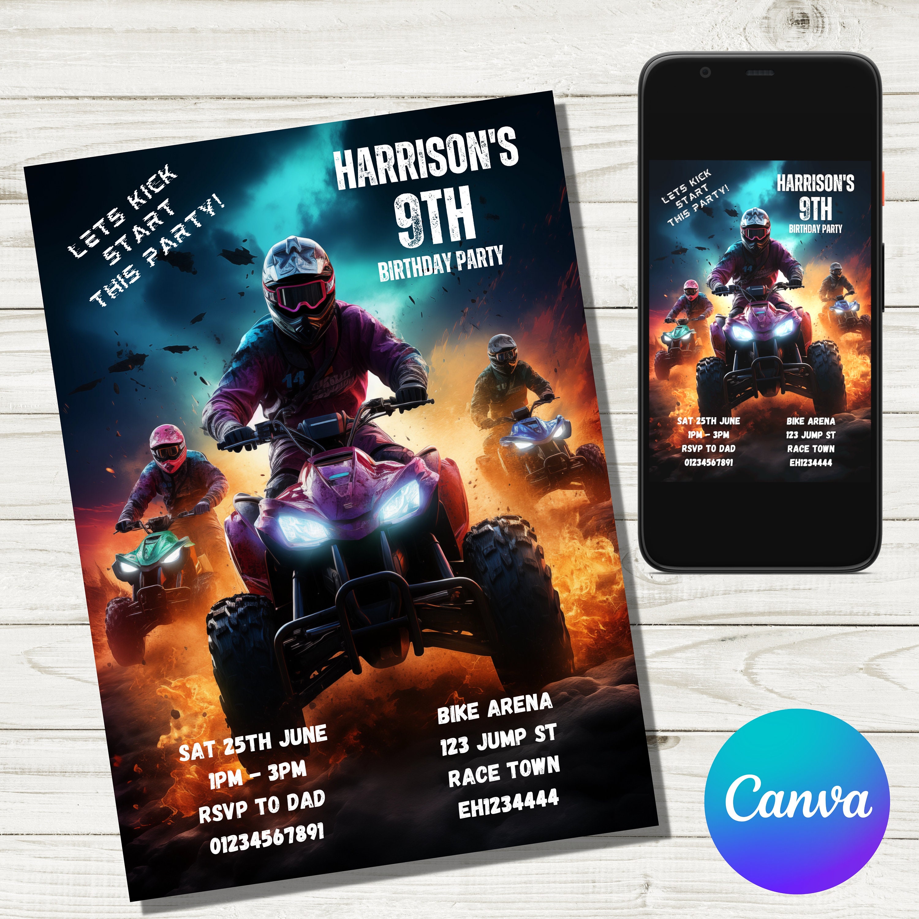 ATV Birthday Invitation: Quad Bike Party, Editable Template (digital ...