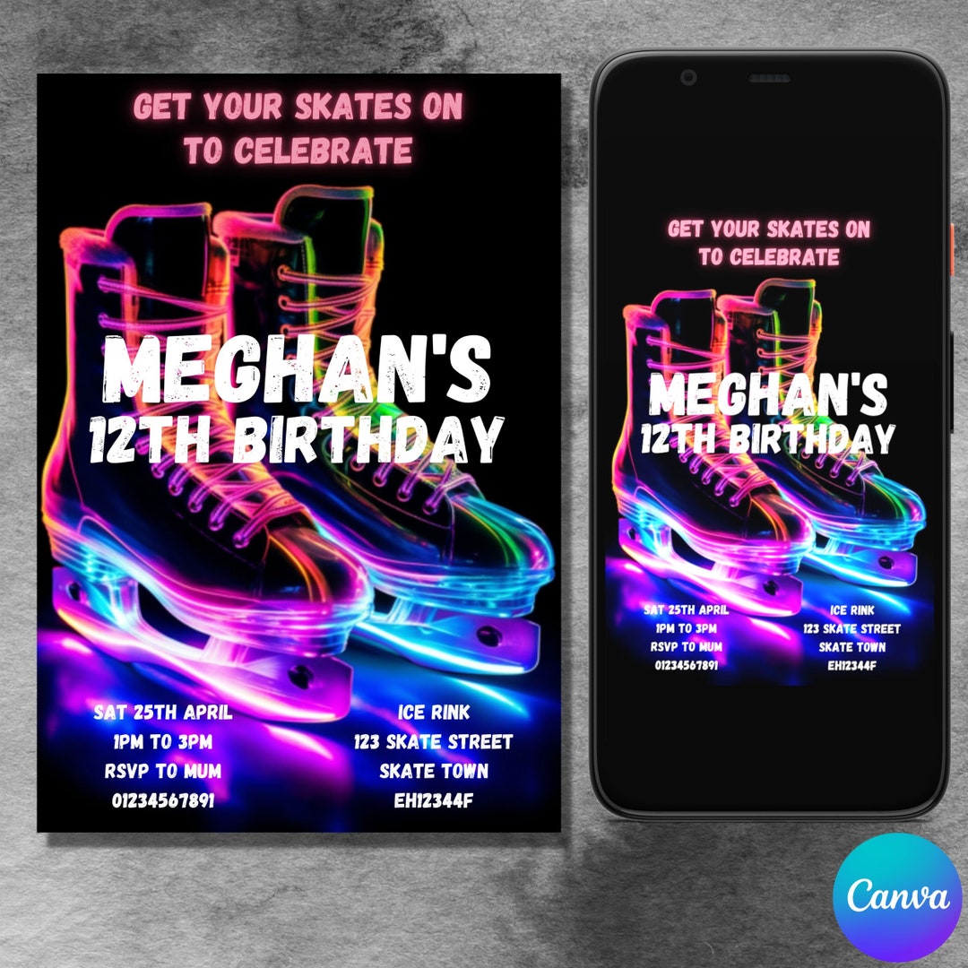 Ice Skating Birthday Invitation: Editable Skating Party Invite (digital ...