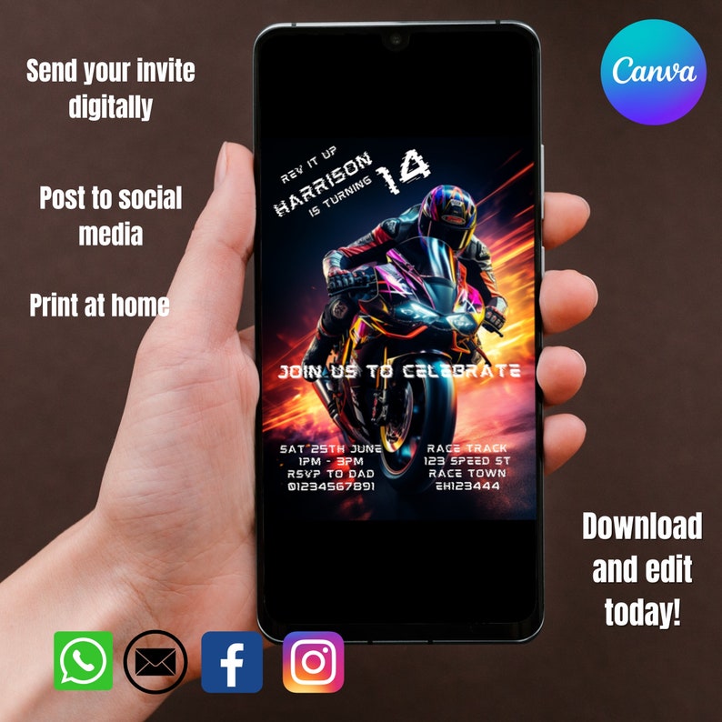 Motorbike Invitation, Motorbike Birthday Invitation, Bike Invitation ...