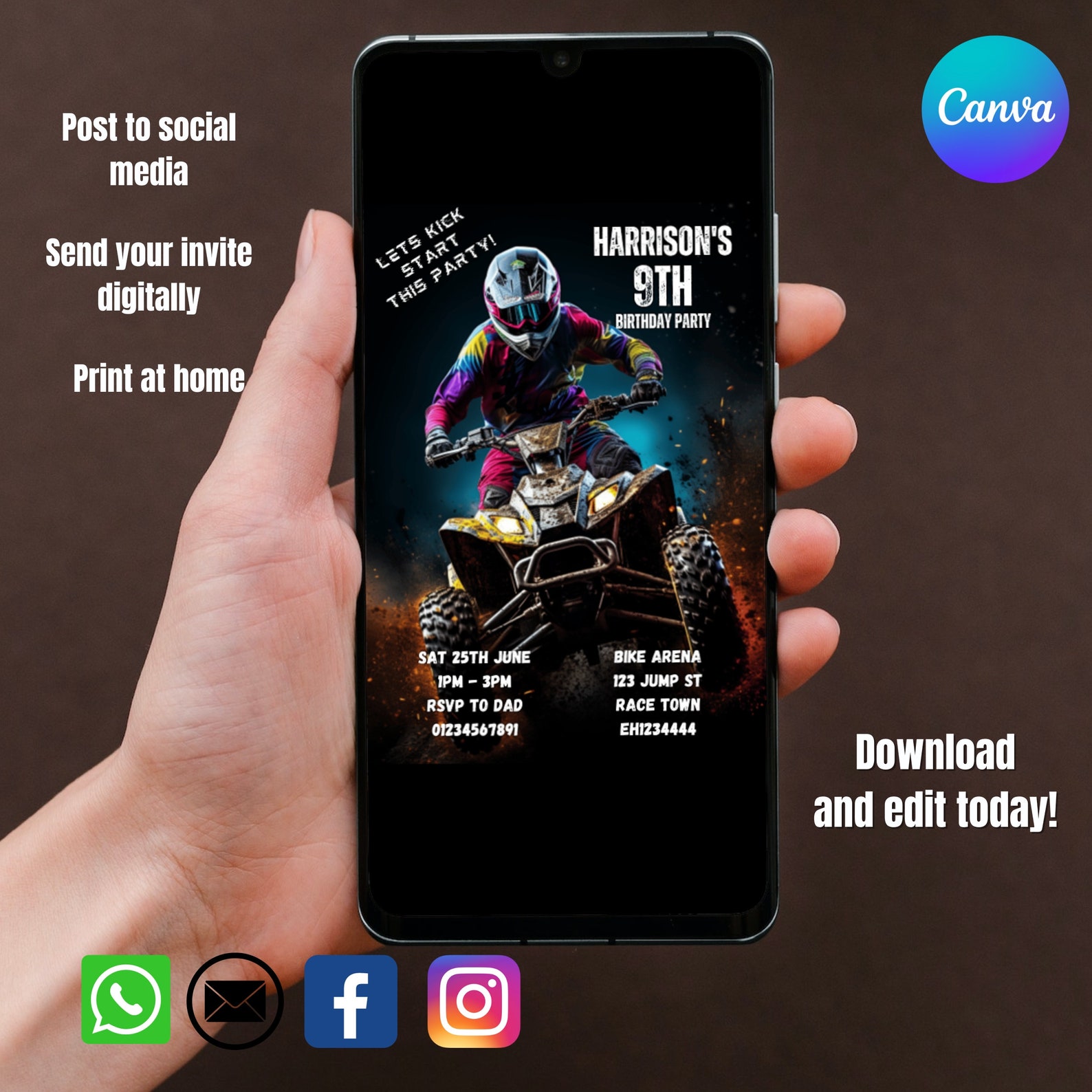 ATV Birthday Invitation, Quad Bike Birthday Invitation, ATV Invitation ...