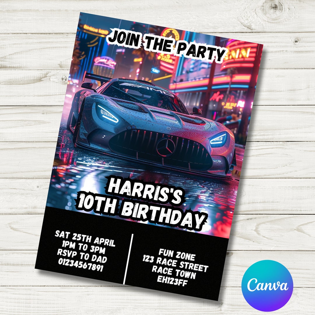 Editable Mercedes AMG Birthday Invitation: Race Car Party (digital) - Etsy