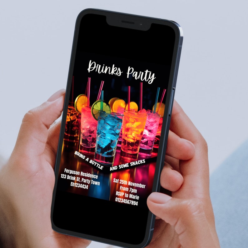 Editable Neon Drinks Party Invitation: Canva Template (digital Download ...