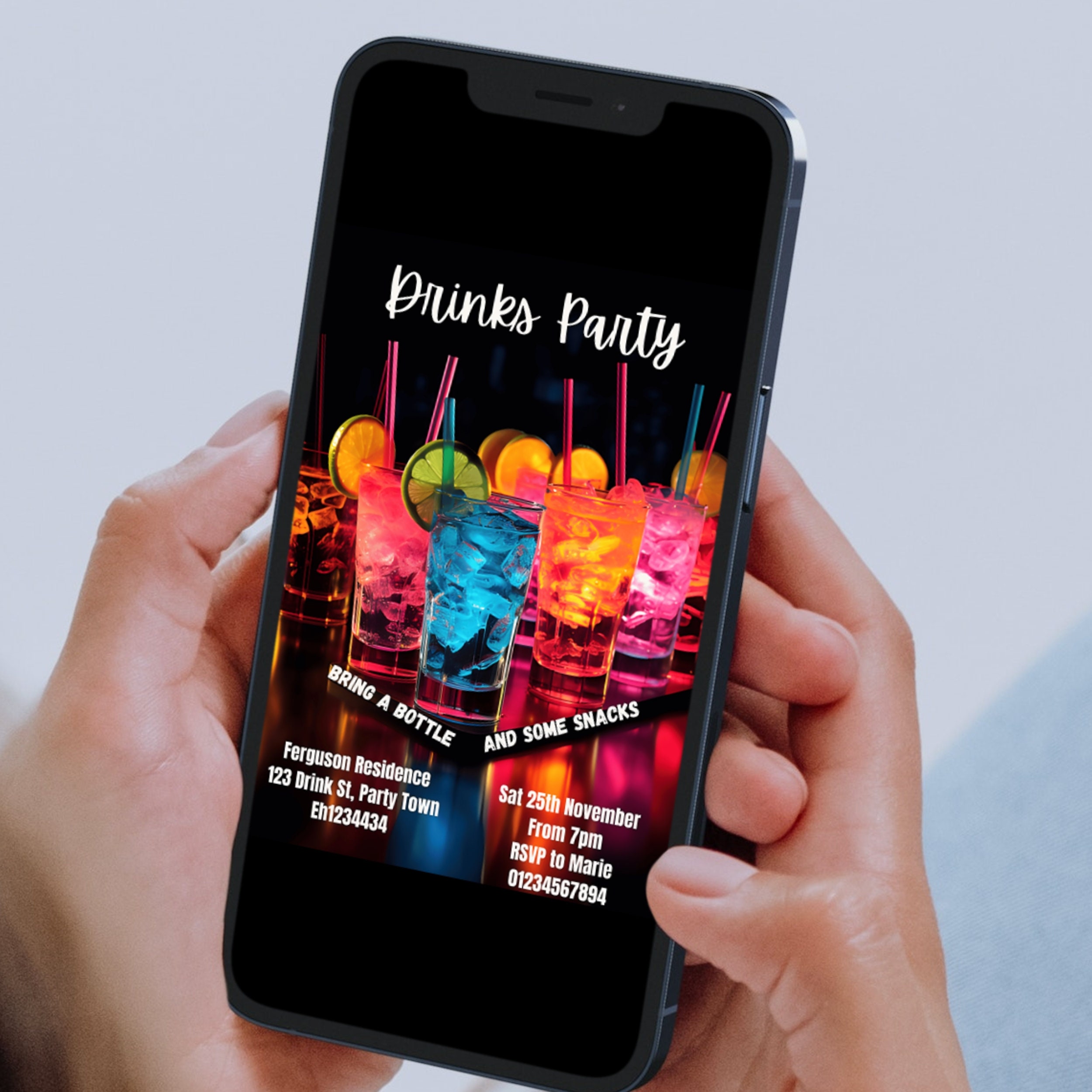 Editable Neon Drinks Party Invitation: Canva Template (digital Download ...