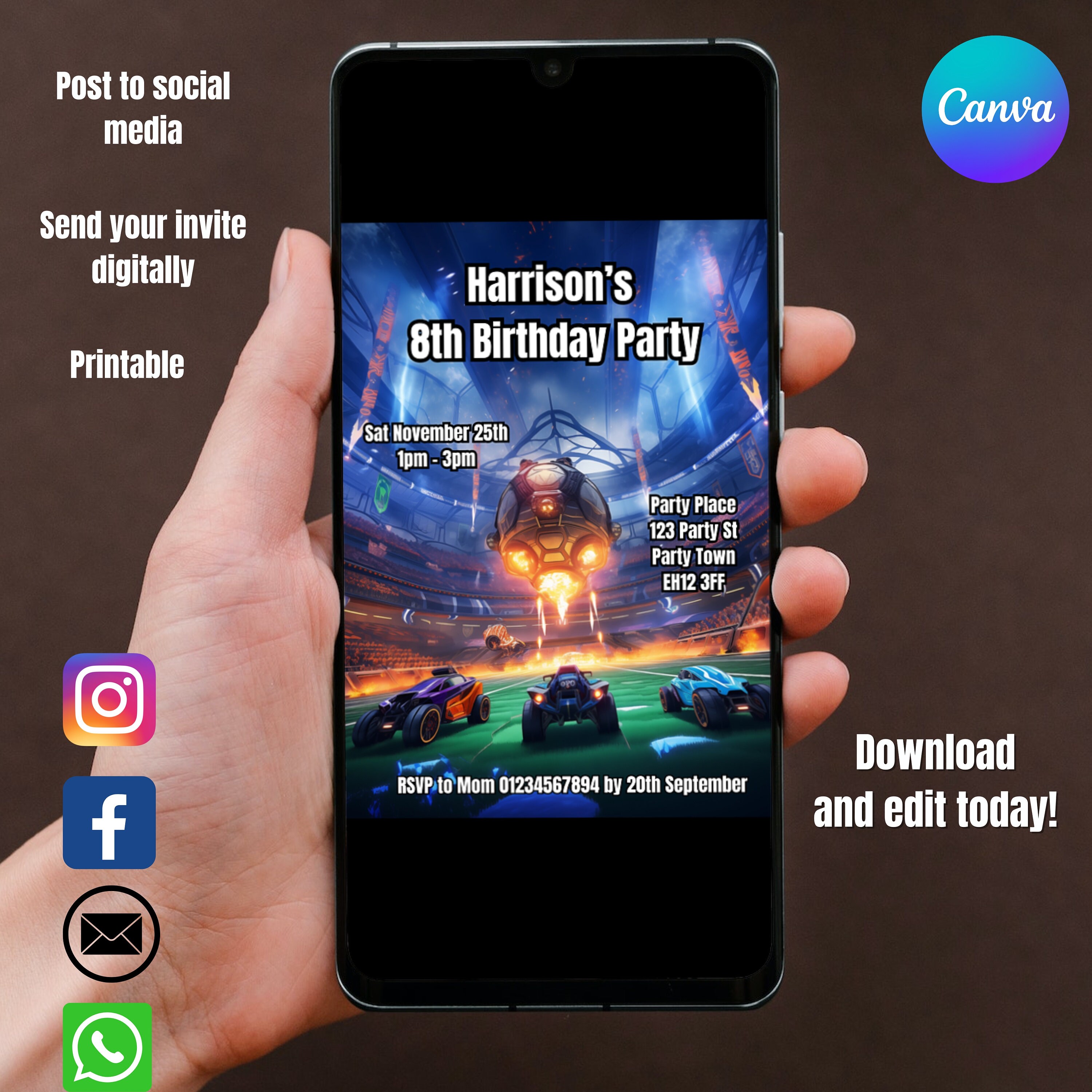 Rocket League Birthday Invitation: Editable Car Video Game Invite ...