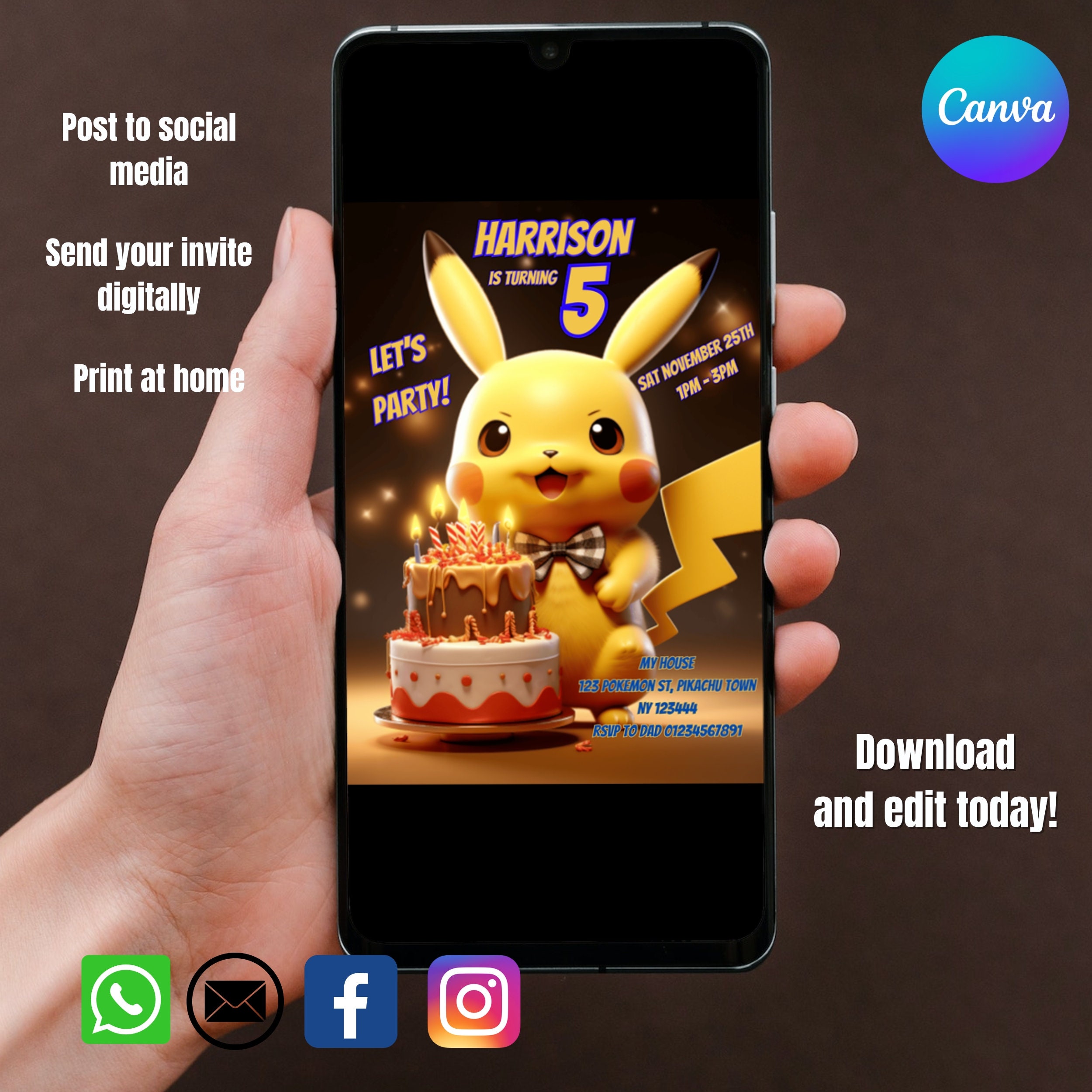 Pikachu Birthday Invitation, Pikachu Invitation, Pokemon Birthday ...