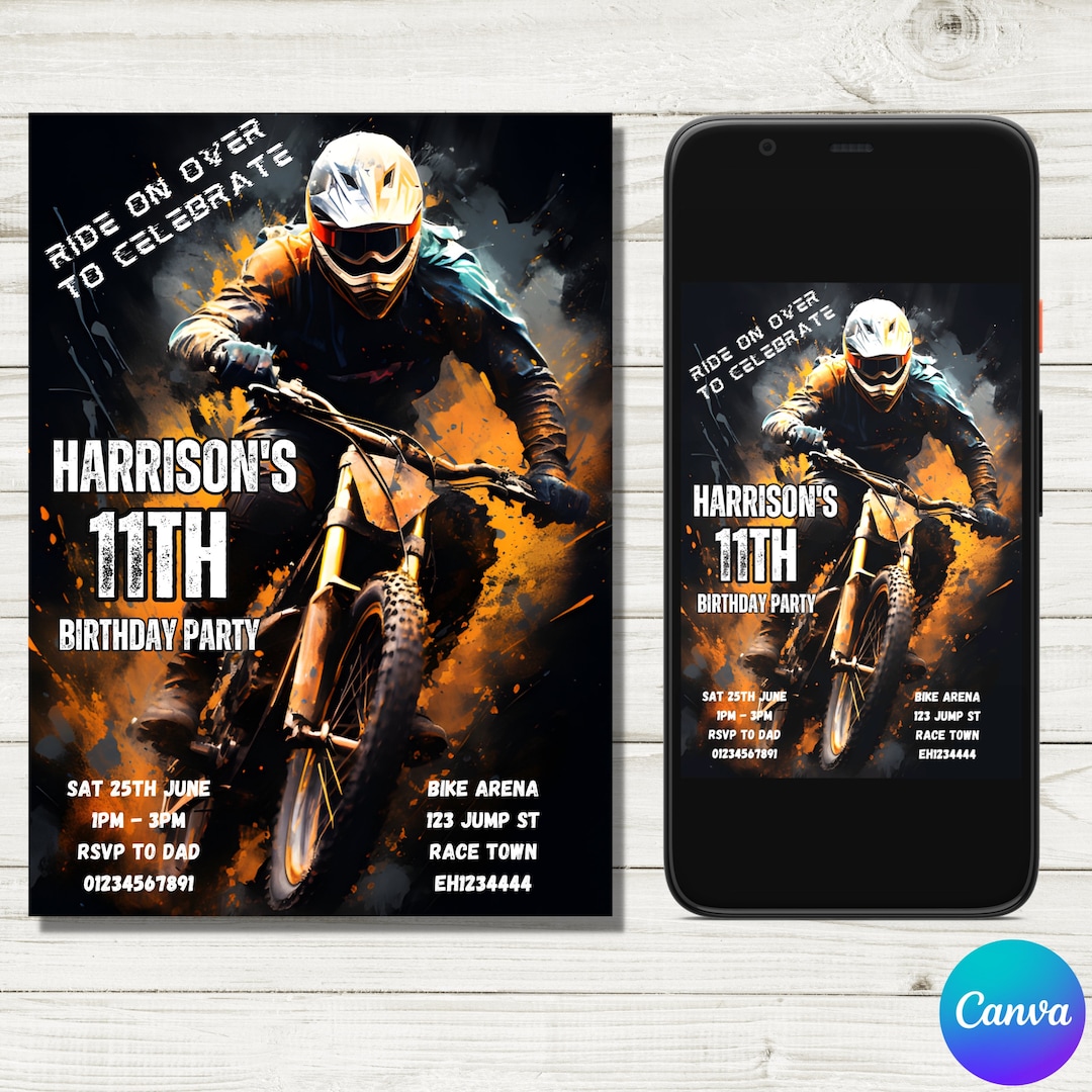 Editable Bike Invitation, Mountain Bike Invitation, BMX Invitation ...
