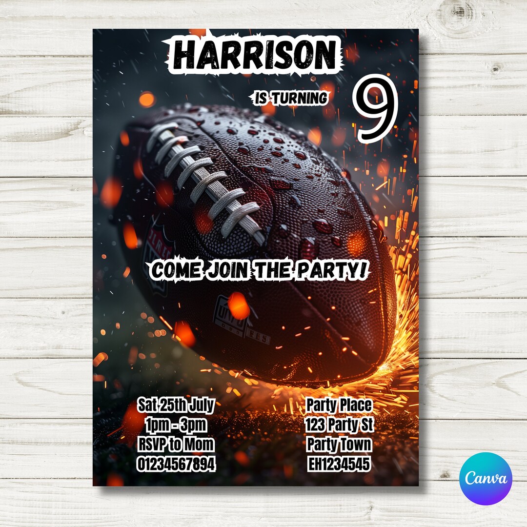 Editable NFL Ball Birthday Invitation, NFL Birthday Invite, Football ...