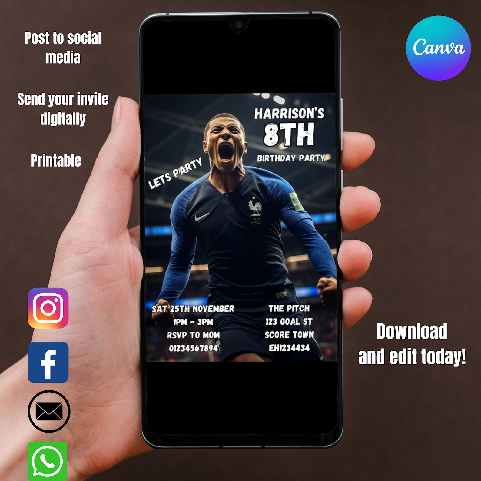 Kylian Mbappe Birthday Invitation, Mbappe Invite, PSG Invitation, France Birthday Invitation ...