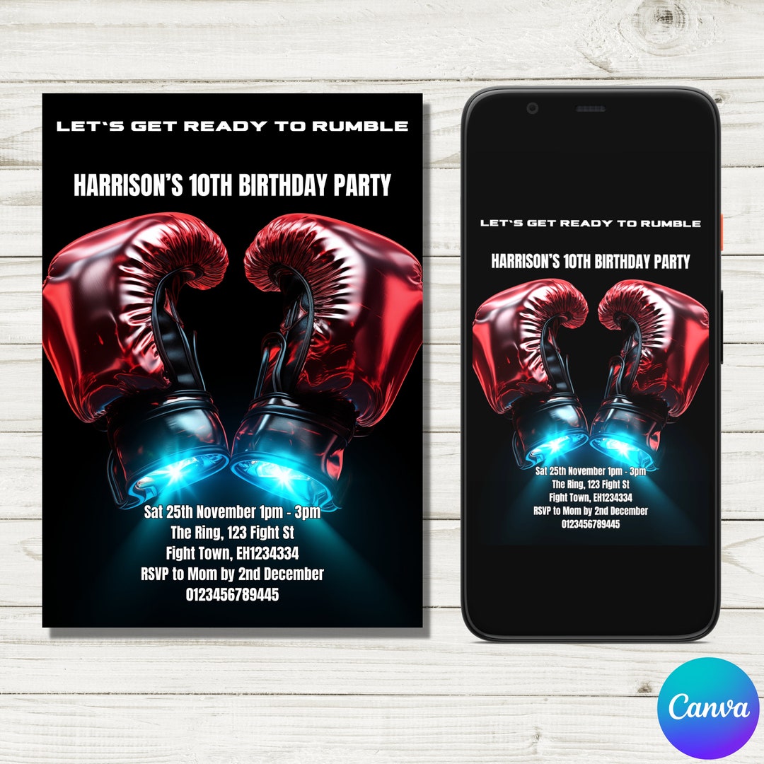Editable Boxing Birthday Invitation: Fight Theme Party (digital) - Etsy