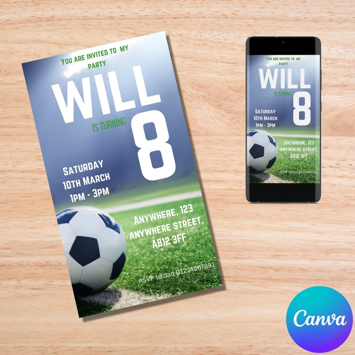 Editable Soccer Birthday Party Invitation: Canva Template (digital ...