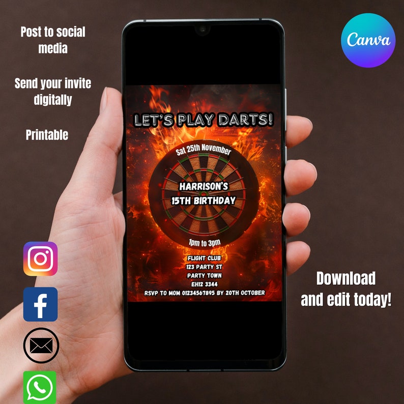 Editable Darts Birthday Invitation, Flight Cub Invite, Darts Invitation ...