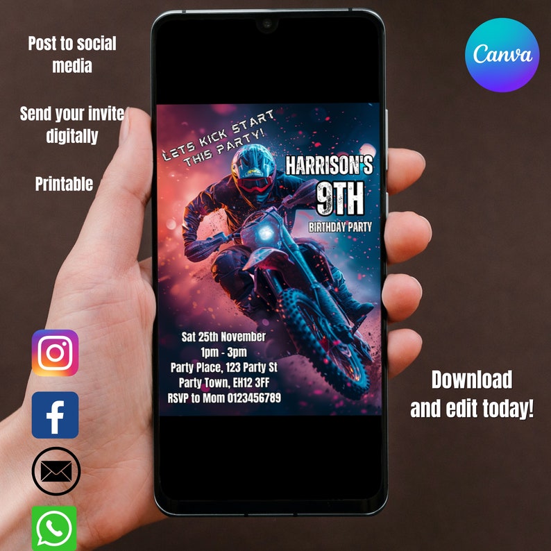 Motocross Birthday Invitation: Dirt Bike Party (editable Digital File ...
