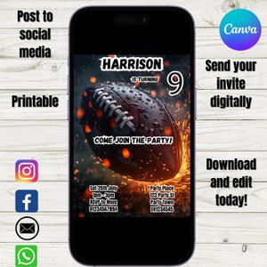 Editable NFL Ball Birthday Invitation, NFL Birthday Invite, Football ...