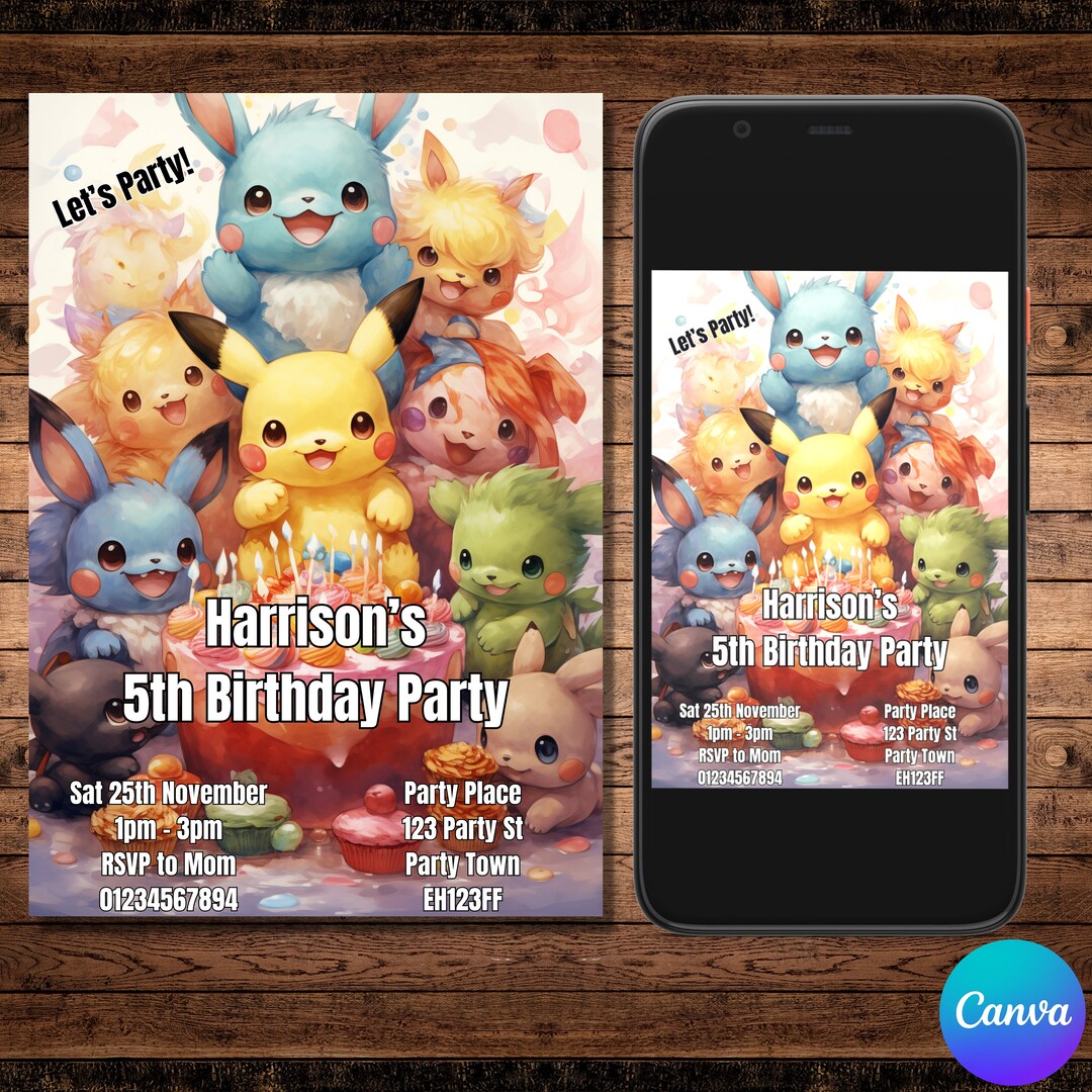 Pokemon Birthday Invite, Kids Pokemon Birthday Party Invitation ...