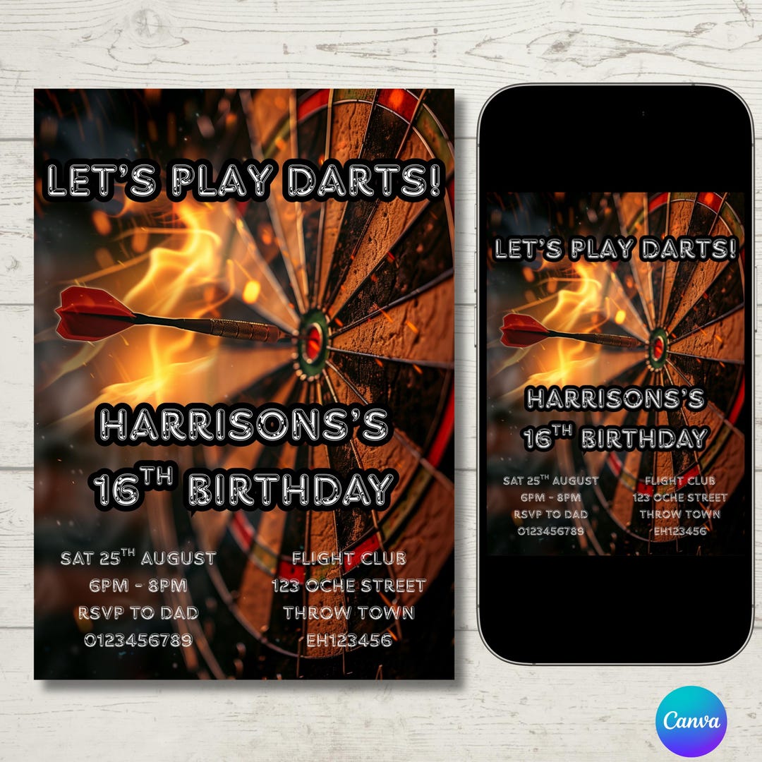 Editable Darts Birthday Invitation: Flight Club Party (digital Download ...