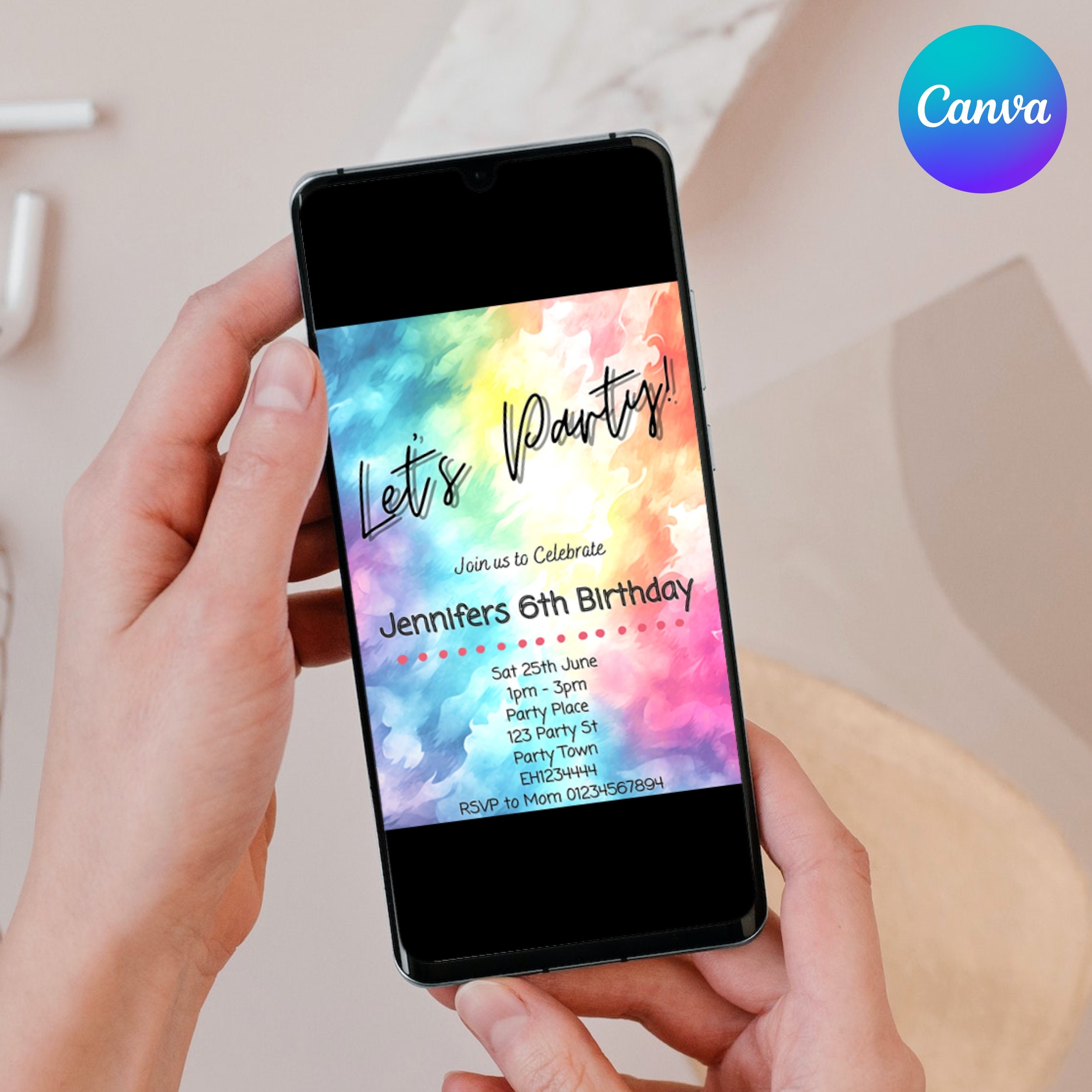 Editable Colorful Birthday Invitation, Rainbow Birthday Invitation ...