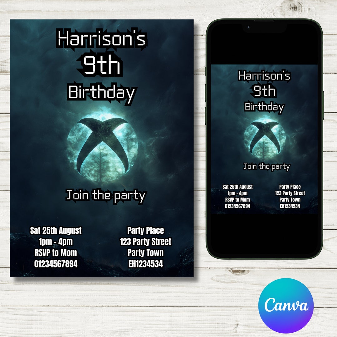 Editable Xbox Invitation, Gaming Birthday Invite, Xbox Gaming ...