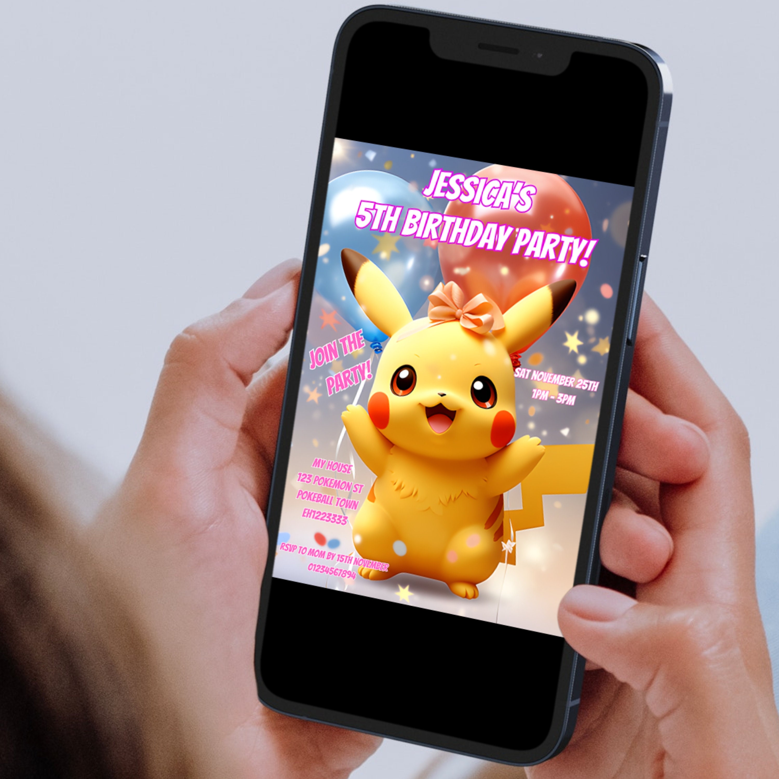 Girls Pikachu Birthday Invitation Pikachu Birthday Invite - Etsy