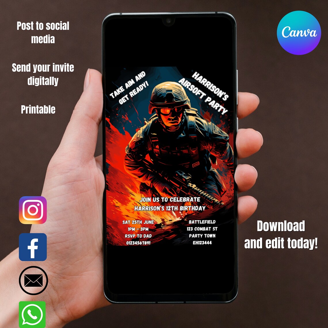 Airsoft Invitation, Airsoft Invite, Airsoft Party Invite, Airsoft ...