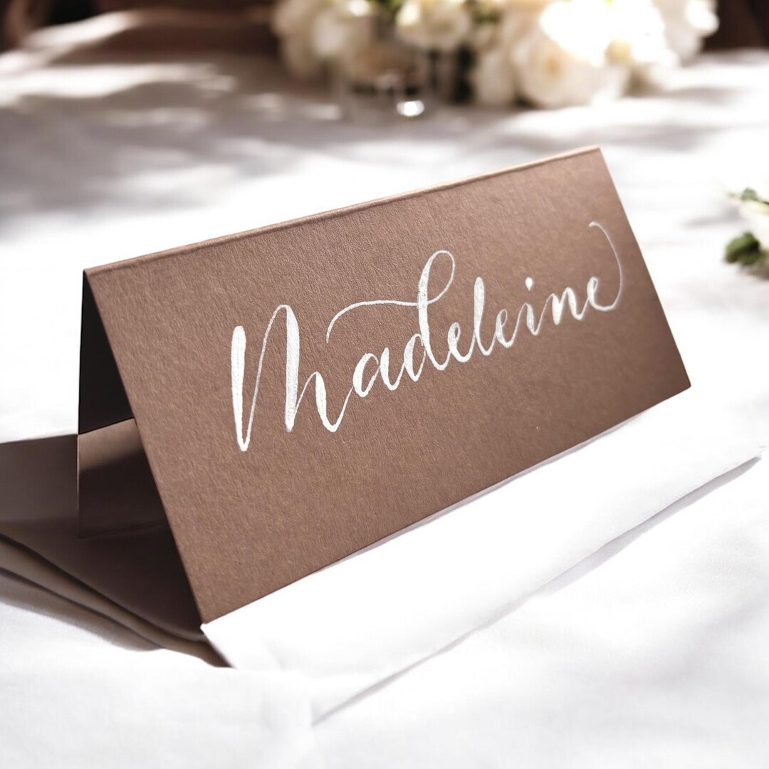 Mocha Wedding Place Cards | Calligraphy Place Settings for a Chocolate ...