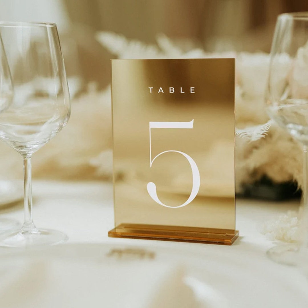 Gold Mirror Acrylic Table Numbers, Gold Rectangle Table Numbers ...