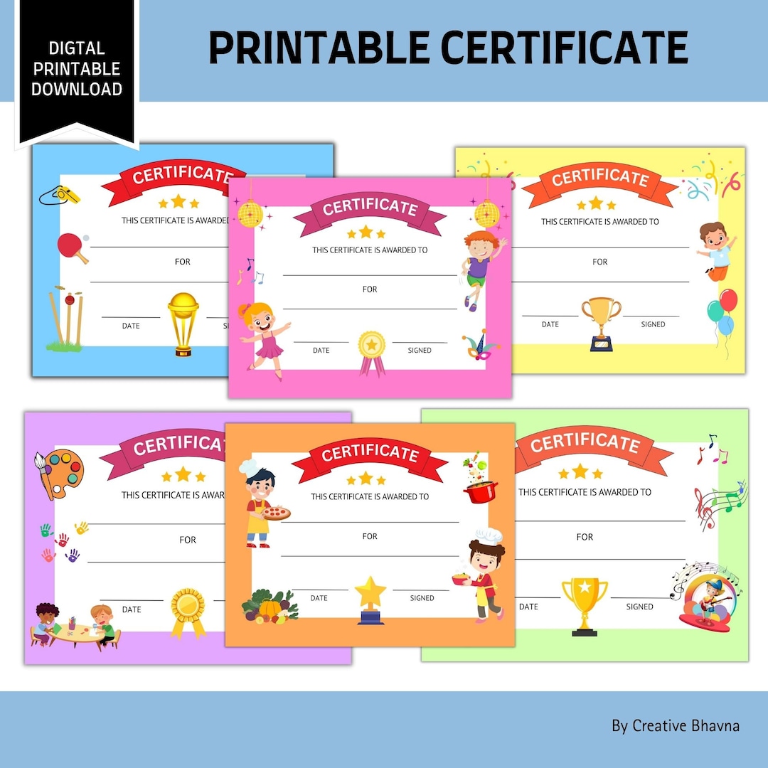 Printable Certificates for Kids Set of 6 Certificate , Kids Award ...