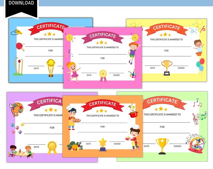 Printable Certificates for Kids Set of 6 Certificate , Kids Award ...