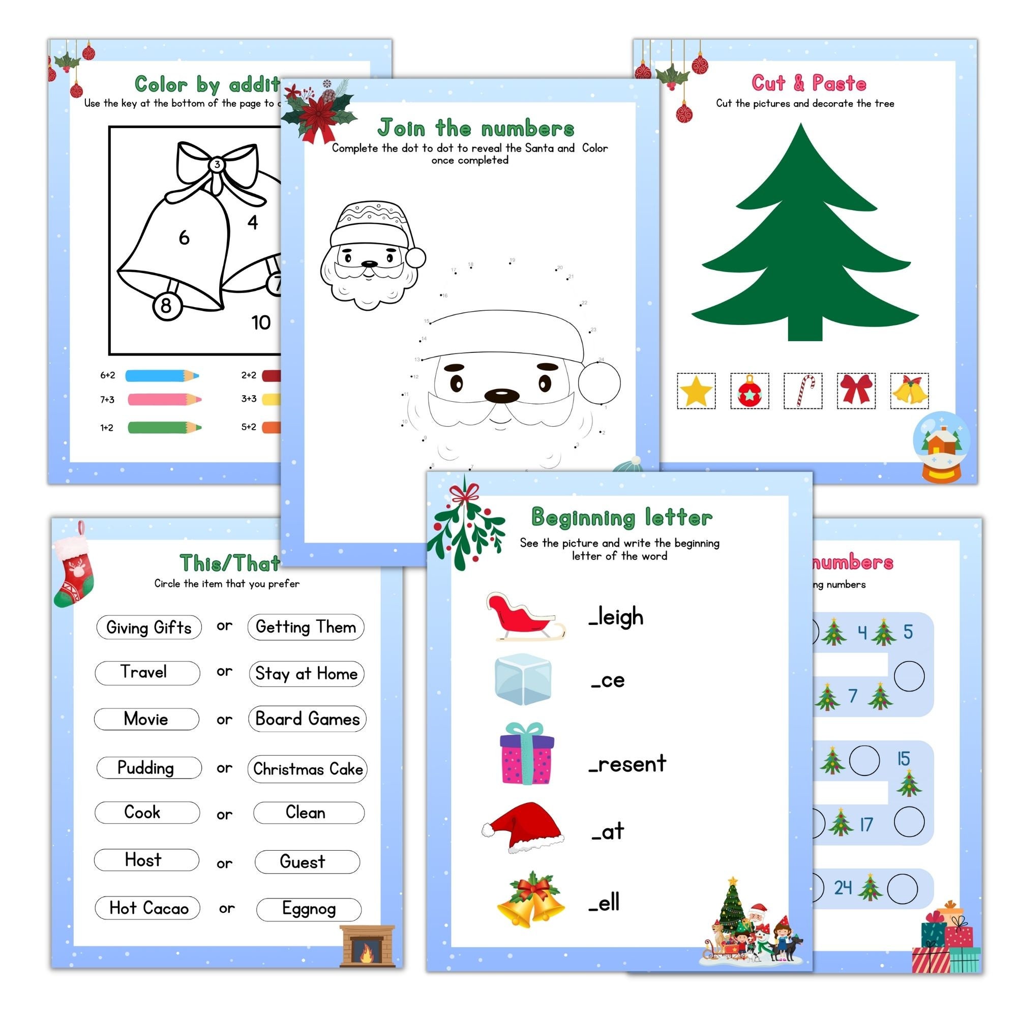 Printable Worksheet Christmas Activity Worksheets for Kids - Etsy