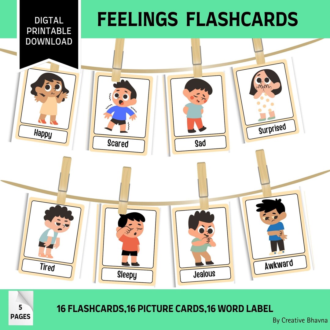 Kids Emotions Printables Emotion Flash Cards, Feelings Flash Cards, Today I Feel Cards ...