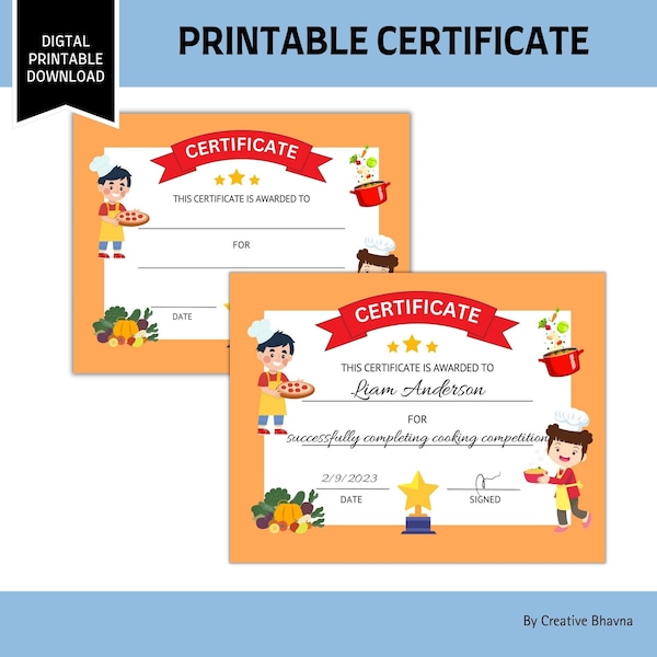Cooking Certificate - Etsy