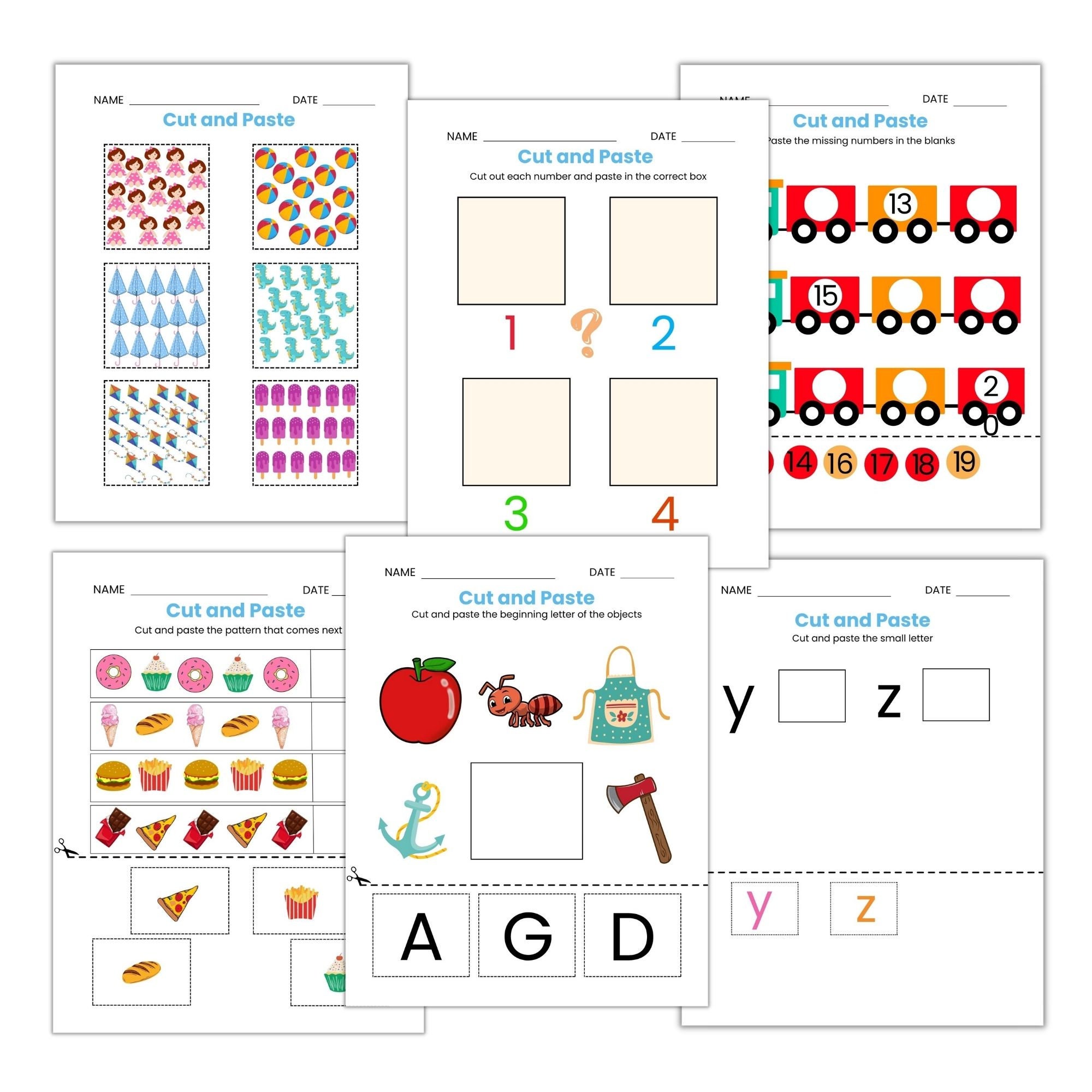 Printable Cut and Paste Activity Worksheets for Toddler - Etsy