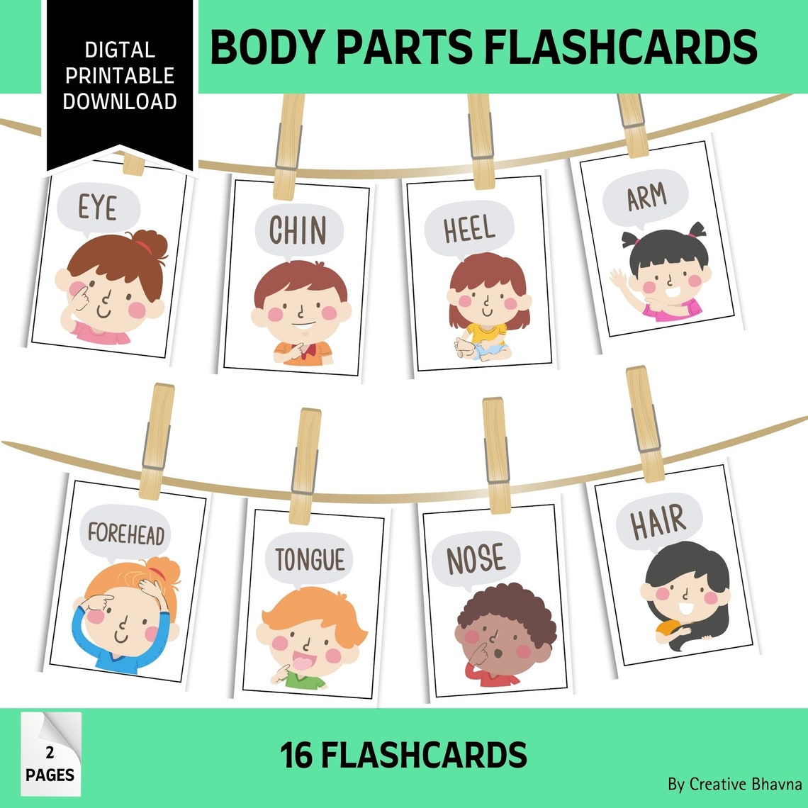 Printable Flashcards Body Parts Flashcards Parts of Body - Etsy