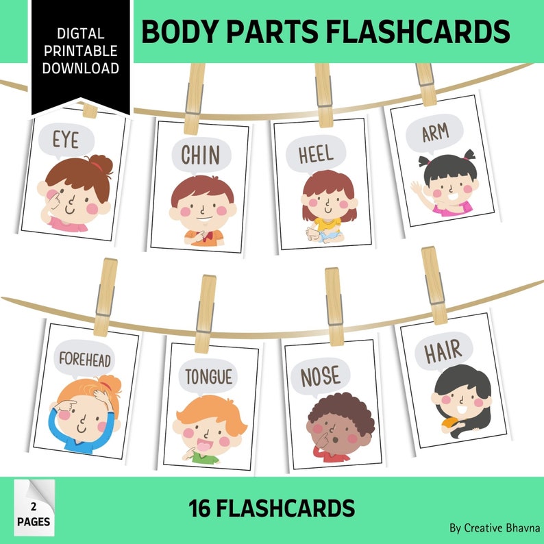 Printable Flashcards Body Parts Flashcards Parts of Body - Etsy