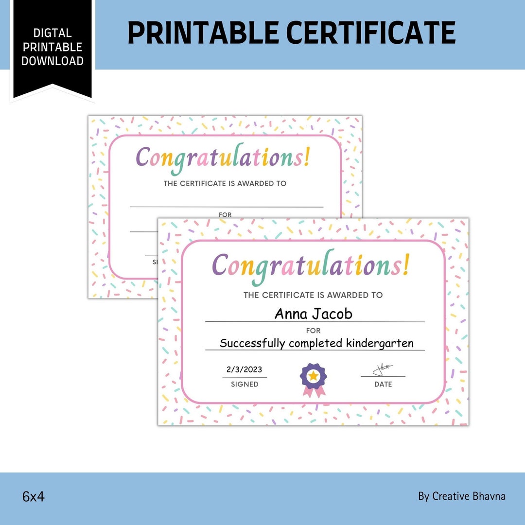 Printable Certificate 6x4 Inch Congratulations Certificate of ...