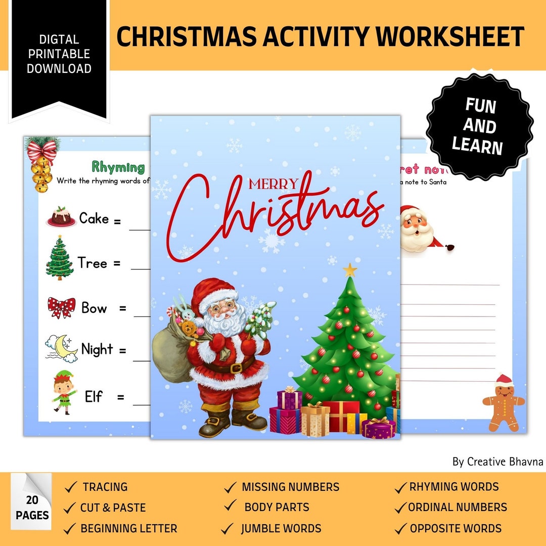 Printable Worksheet Christmas Activity Worksheets for Kids - Etsy