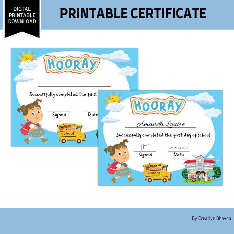 Printable Certificate Certificate of Achievement First Day - Etsy