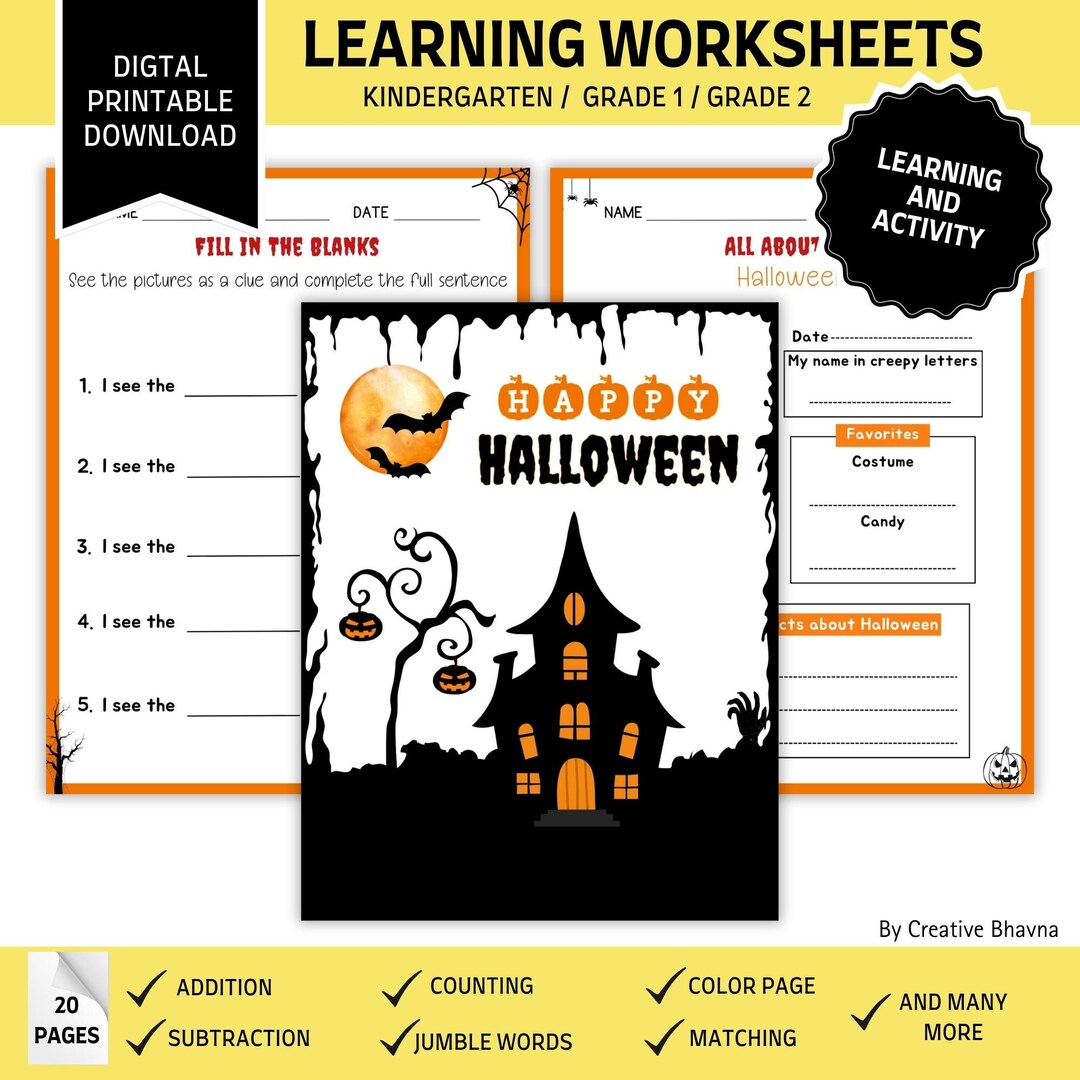 Hoja de trabajo imprimible de actividades de Halloween para - Etsy España