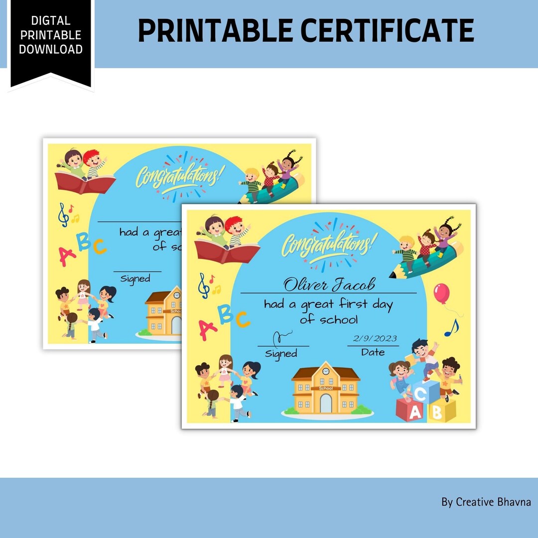 Printable Certificate Certificate of Achievement First Day - Etsy UK