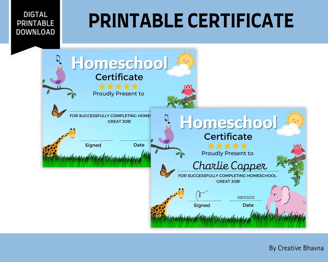Printable Homeschool Diploma Certificate Kids Printable - Etsy