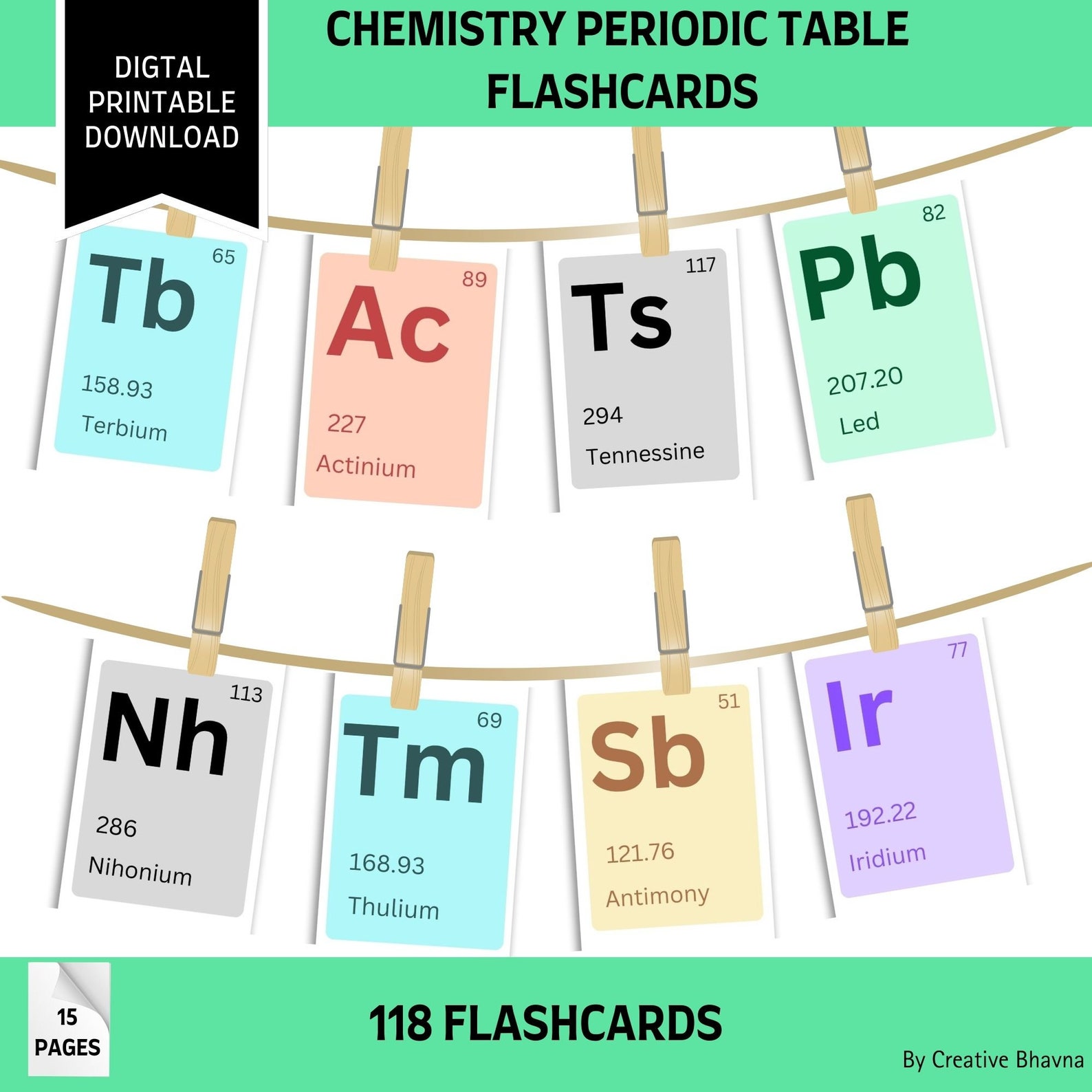 118 Chemistry Periodic Table of Elements Flash Cards With - Etsy