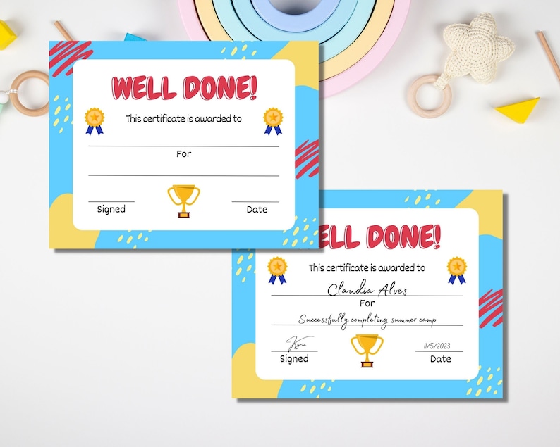 Printable Certificate Well Done Certificate of Achievement - Etsy