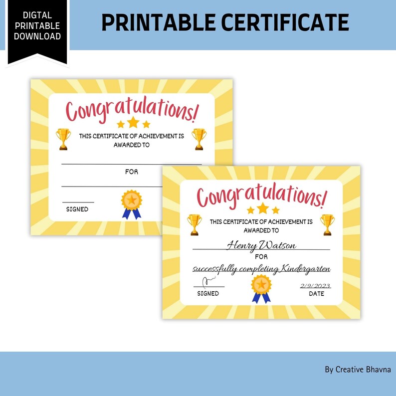 Printable Certificate Certificate of Achievement, End of the Year Award ...