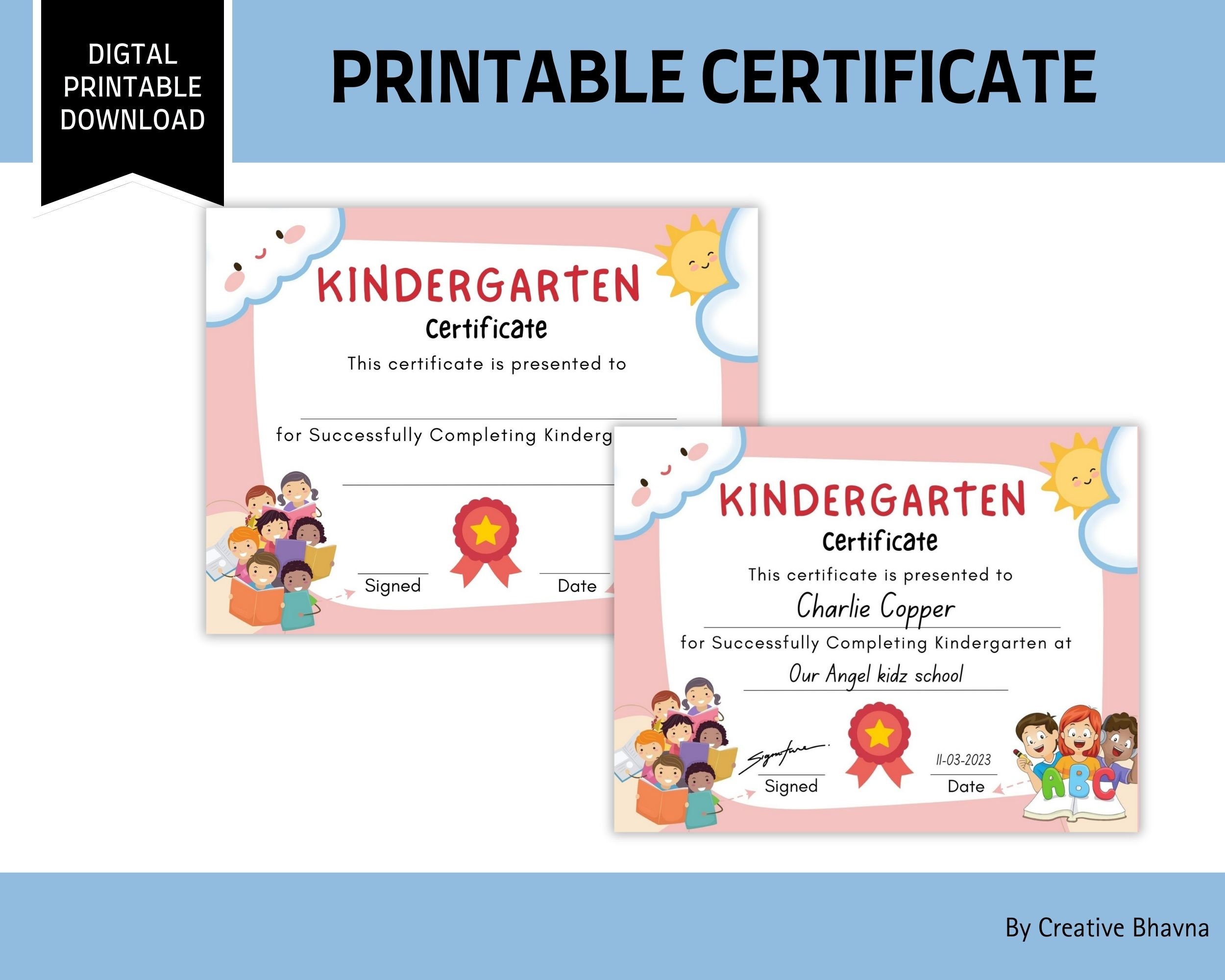 Kindergarten Certificate Printable Educational Printable - Etsy