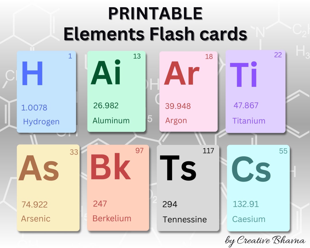 118 Chemistry Periodic Table of Elements Flash Cards With - Etsy