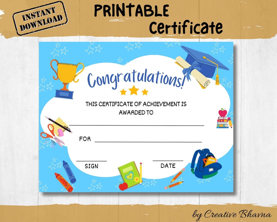 Printable Certificate Certificate of Achievement Preschool - Etsy