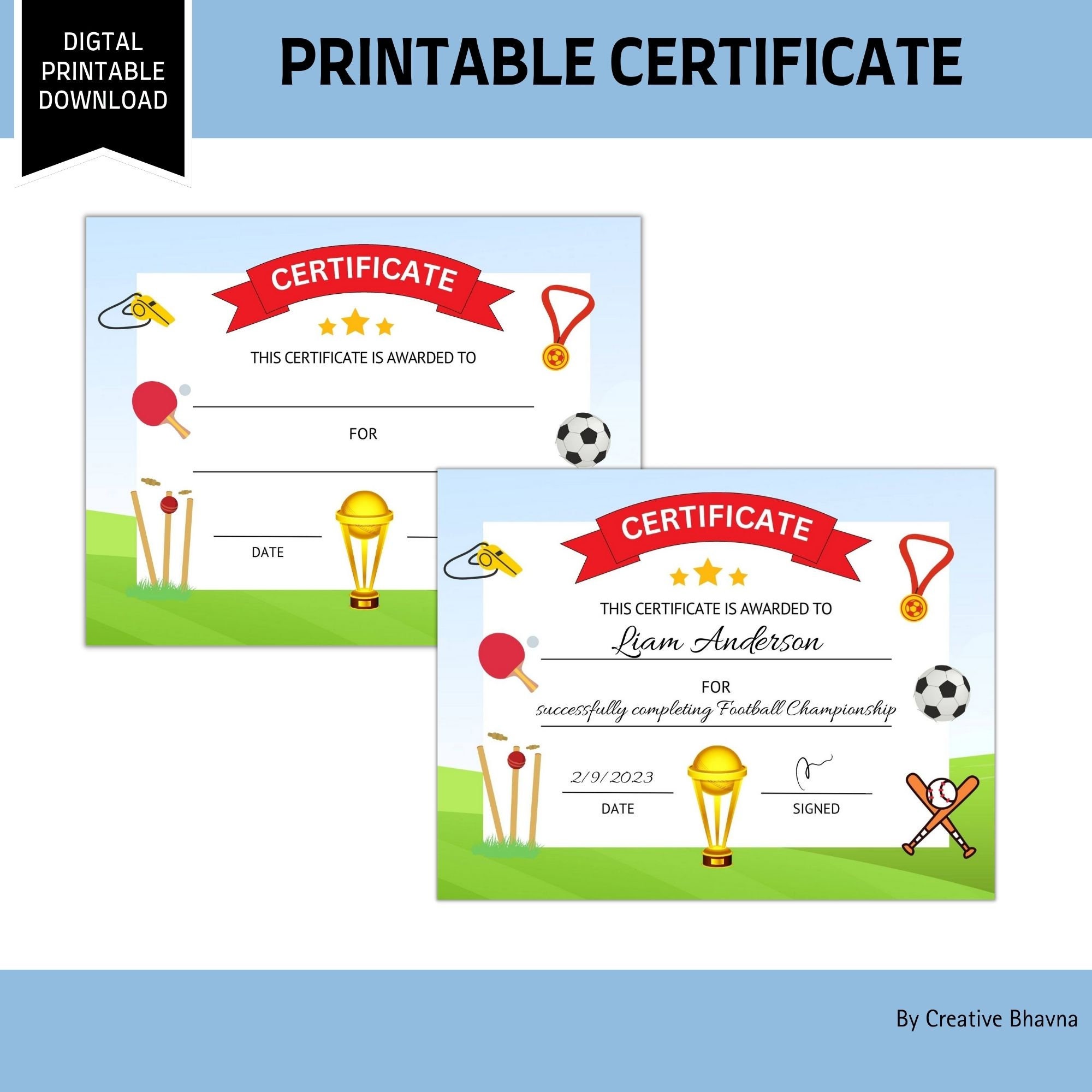 Printable Certificate Sports Certificate, Participation Certificate ...